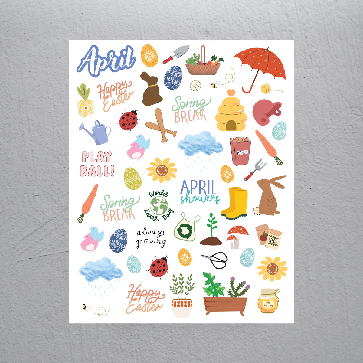 April Stickers - Assorted Monthly Themed Stickers - Colibri Paper Co