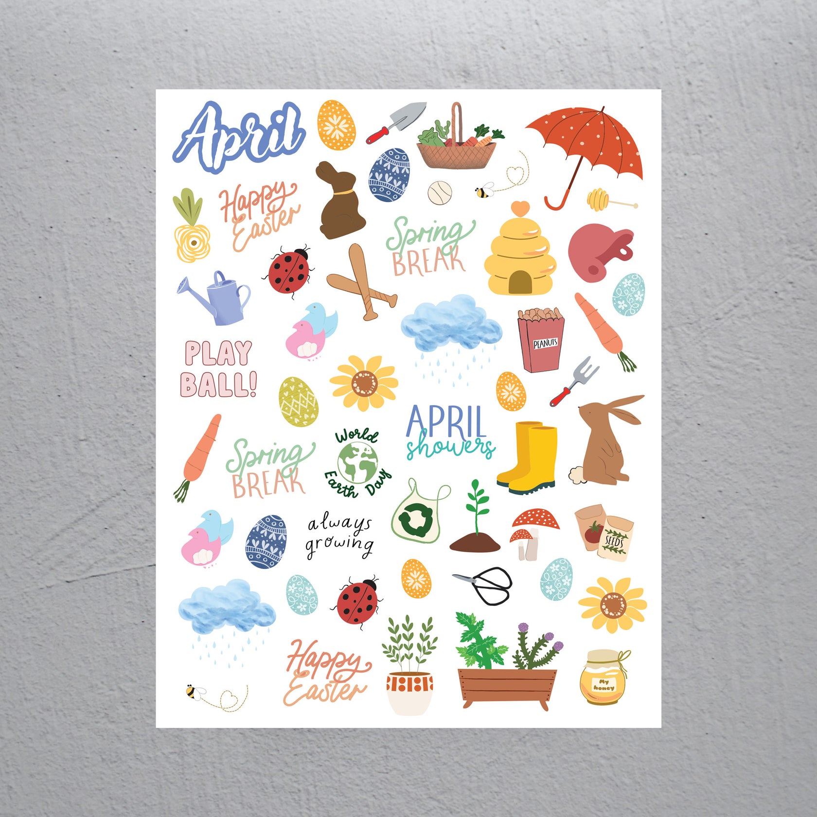April Stickers - Assorted Monthly Themed Stickers - Colibri Paper Co
