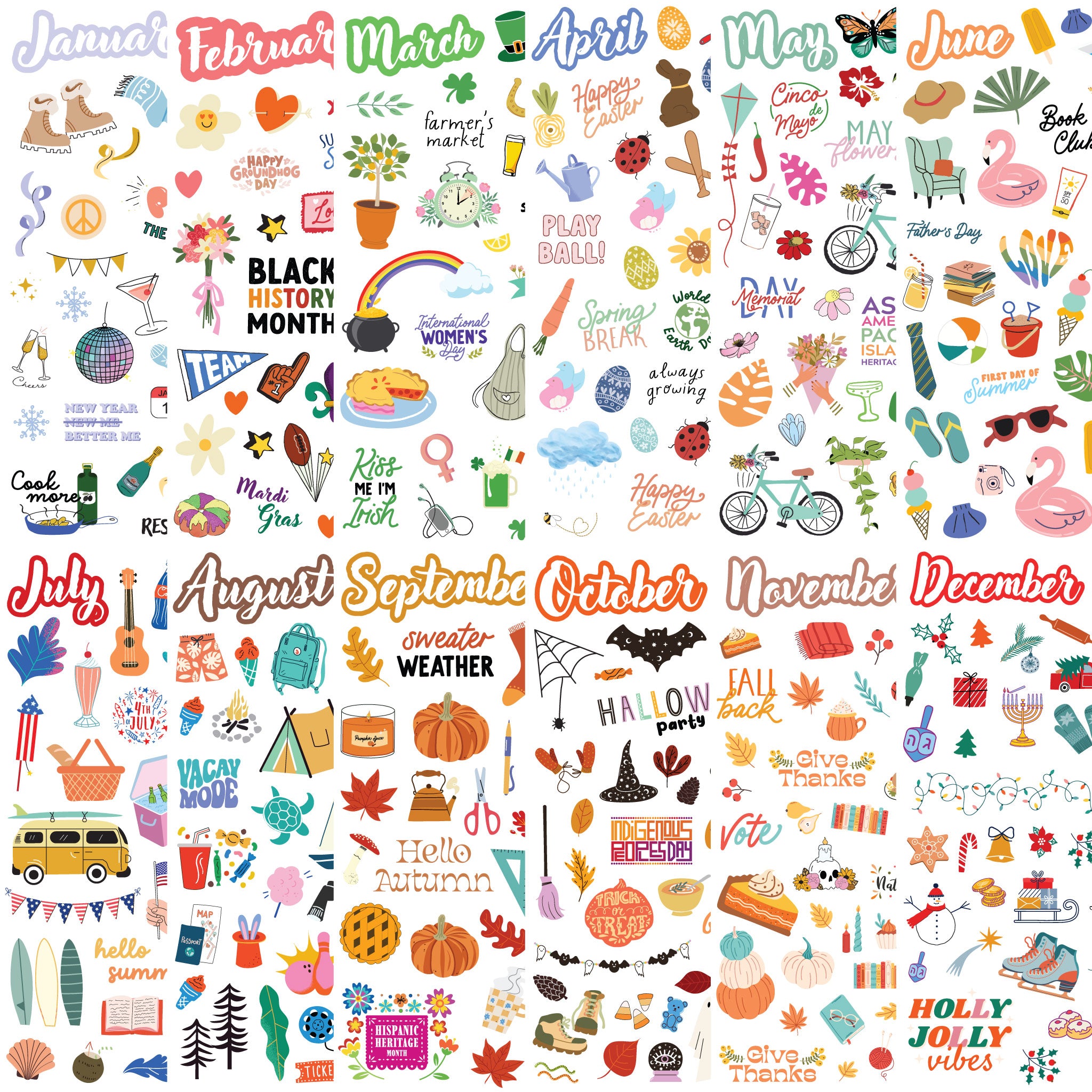 Assorted Monthly Themed Stickers - Full Set - Colibri Paper Co