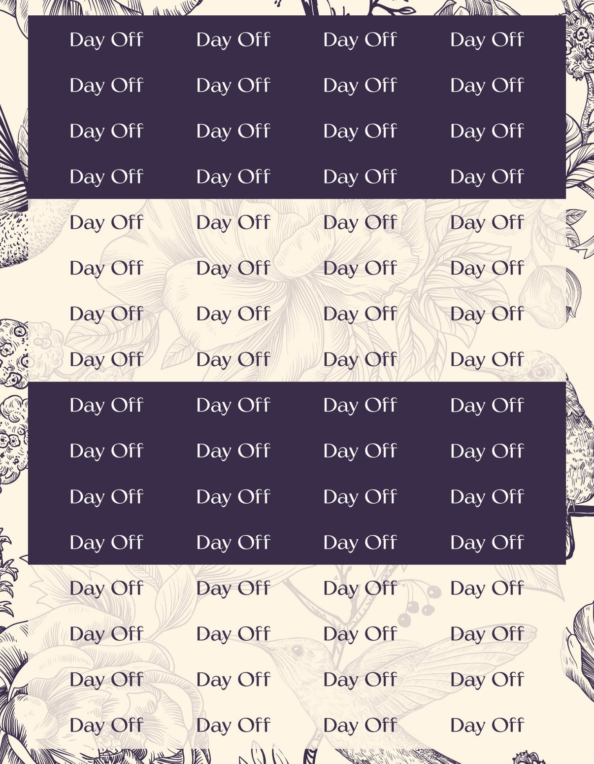 Day Off Word Stickers - "Day Off" Sticker Sheets - Colibri Paper Co